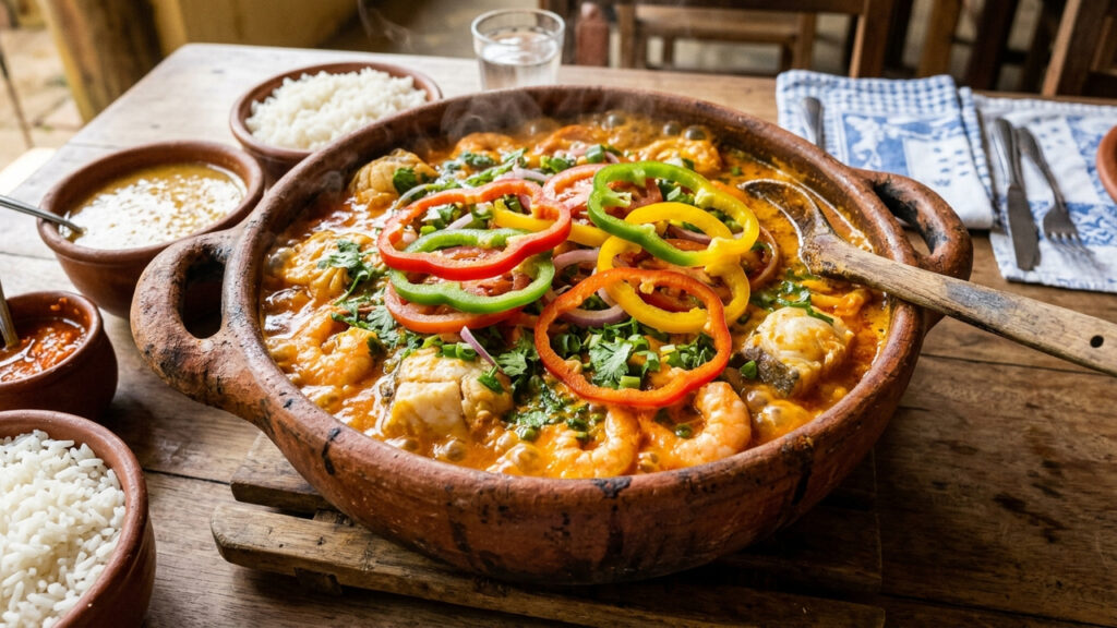 Essa moqueca de peixe e camarão leva caldo cremoso e ingredientes ...