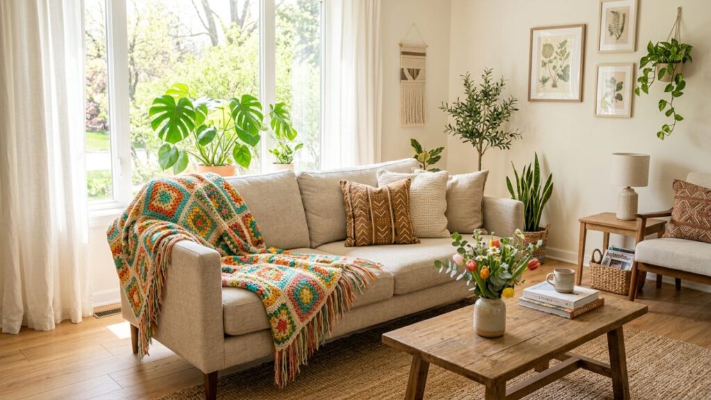 O crochê boho que está deixando quartos e salas com um visual mais leve ...
