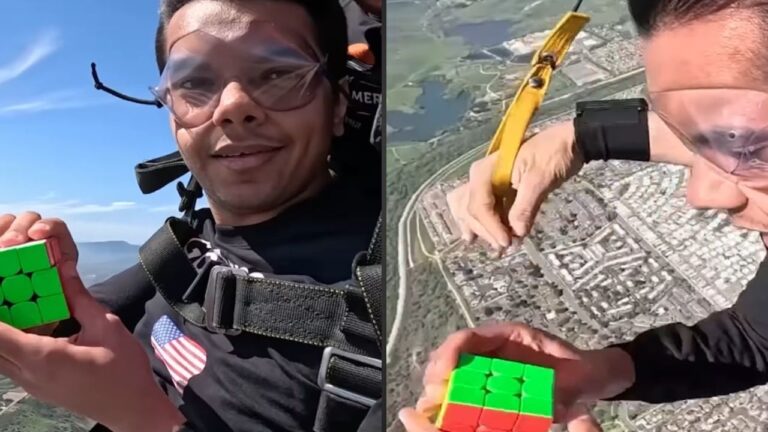 Homem resolve dois cubos mágicos durante salto de paraquedas e bate ...